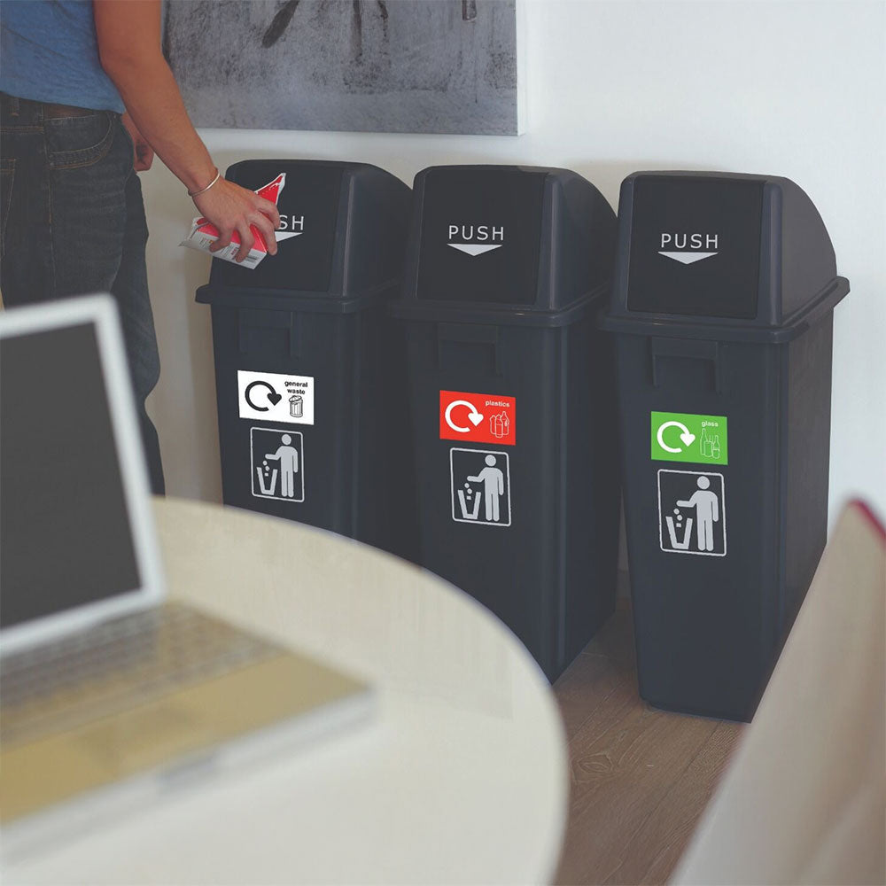 GPC Industries Set of 3 60 Litre Recycling Bins with Pack of 5 Stickers ...